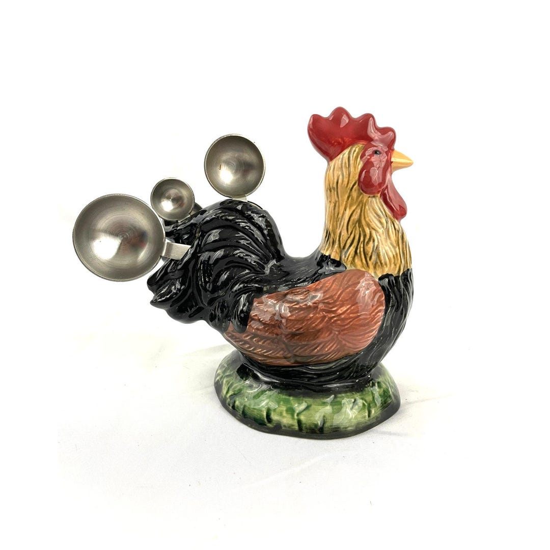 VTG Ceramic Rooster Measuring Spoon Holder 4 Metal Spoons Chicken - Etsy