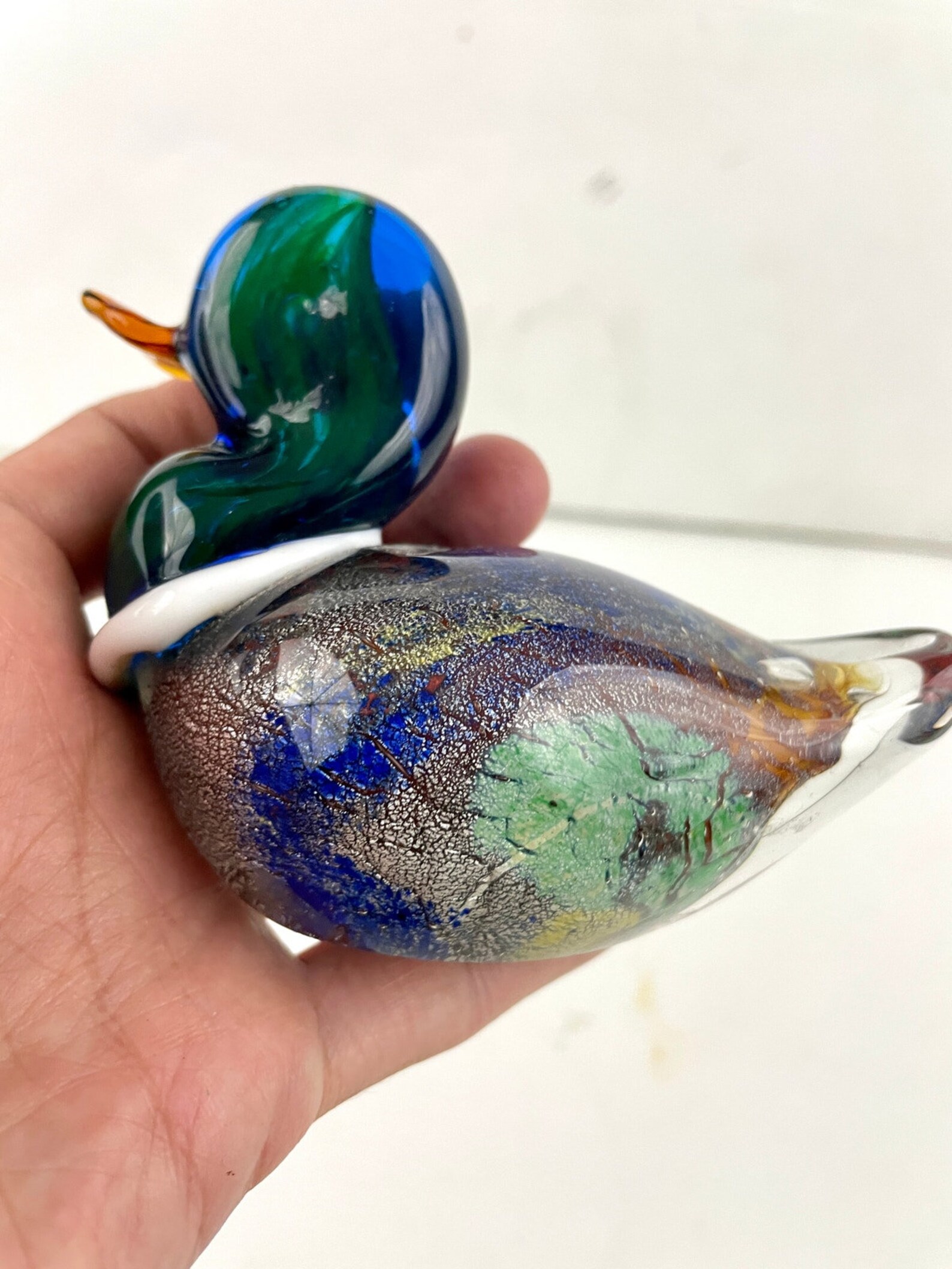 VTG Hand Blown Murano Glass Duck Paperweight Sparkle - Etsy