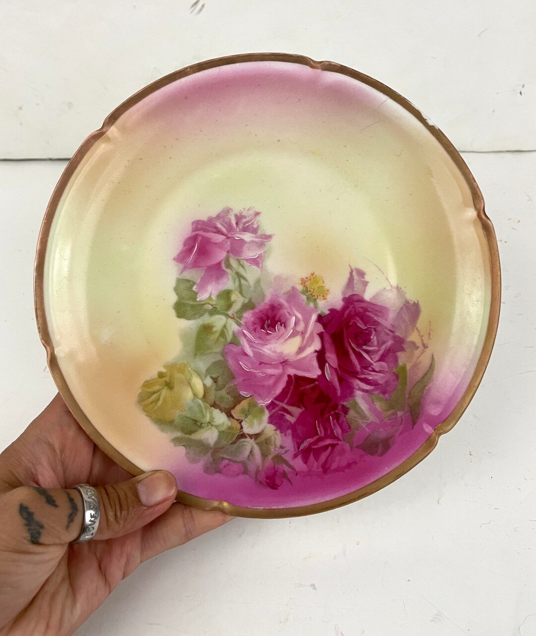 Antique Hand Painted PSL Imperial Alma Pink Rose Dessert Plate 1838 ...