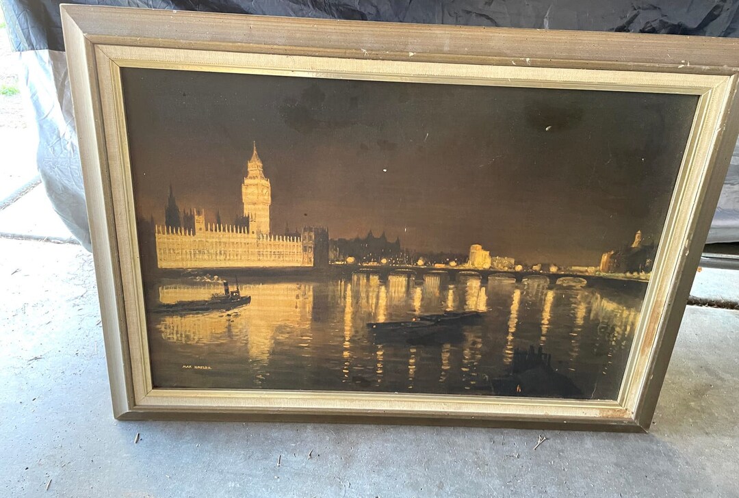 VTG Max Hofler City Water Art Print Framed 30" X 22" 1960's - Etsy