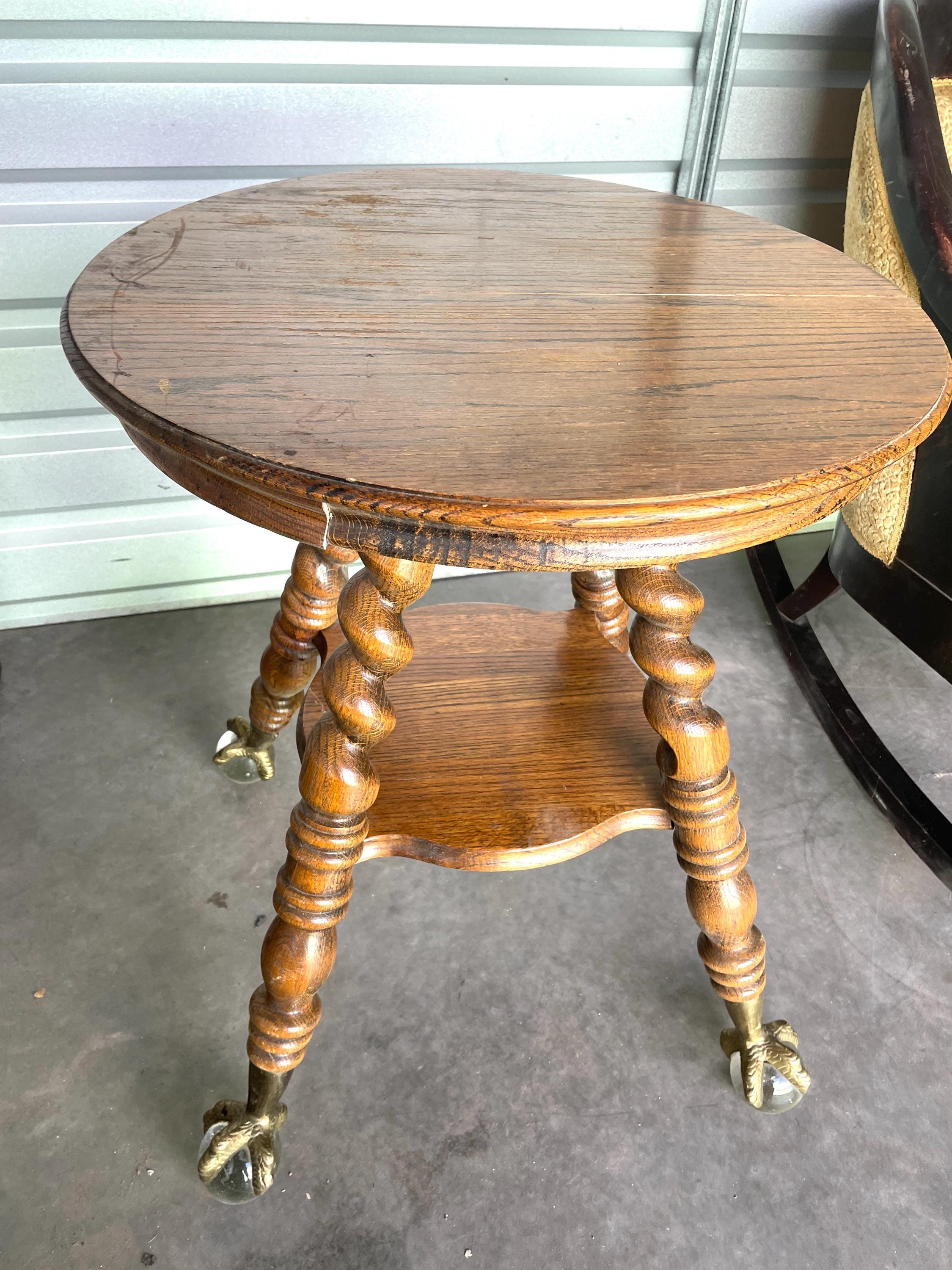 Antique Tiger Oak Parlor Lamp Table W Glass Ball & Claw Feet 1900s ...