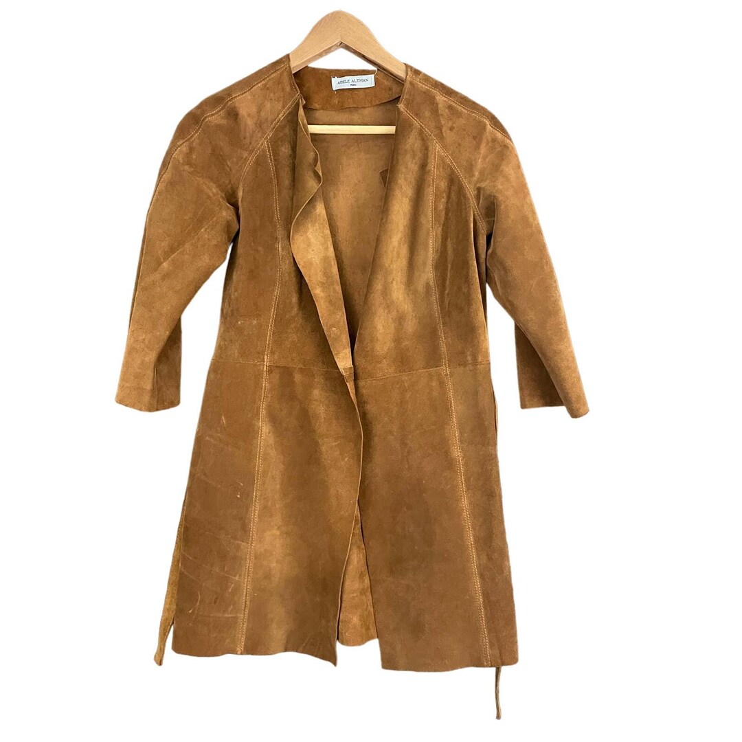 Adele Altman Suede Leather Jacket Roma XS Brown Open Front Made in ...
