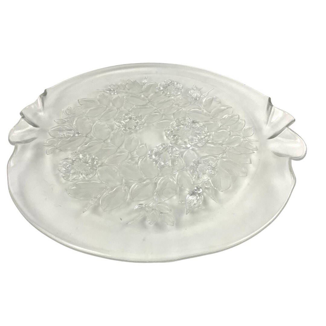 Mikasa Crystal Bianca Cake Frosted Glass Platter Flowers 14” Ruffle ...