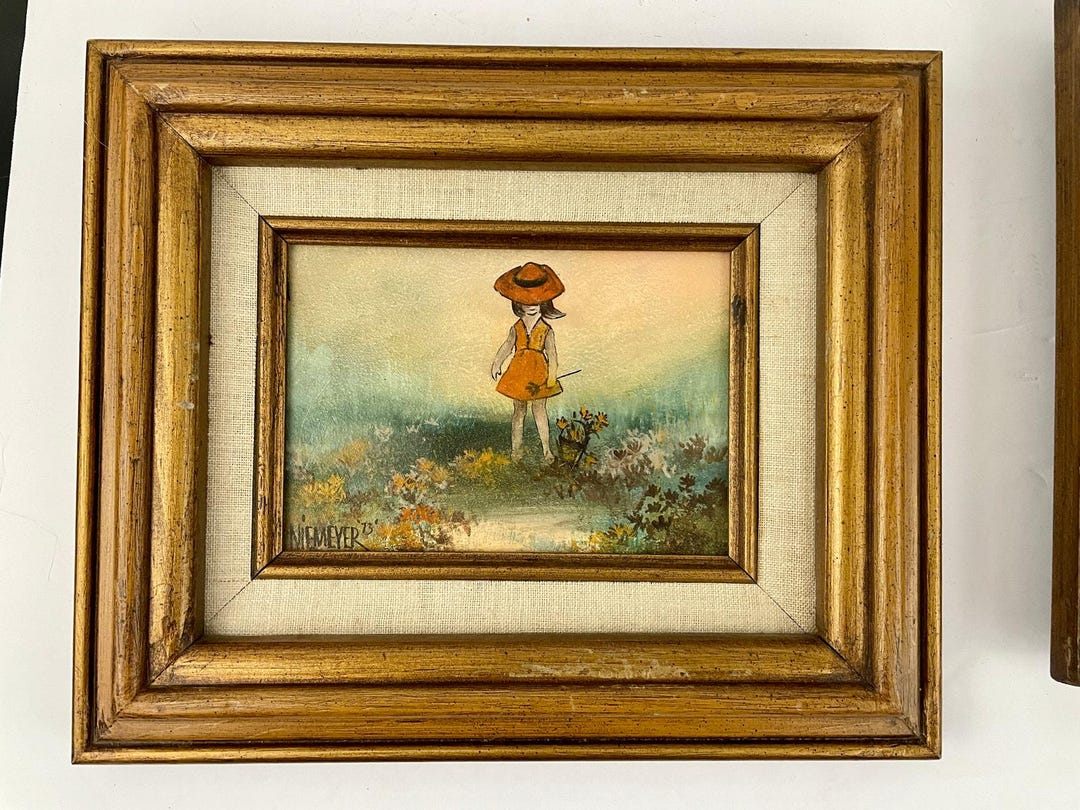 VTG Oil Painting Little Girl in Field Niemeyer Signed Original Framed ...