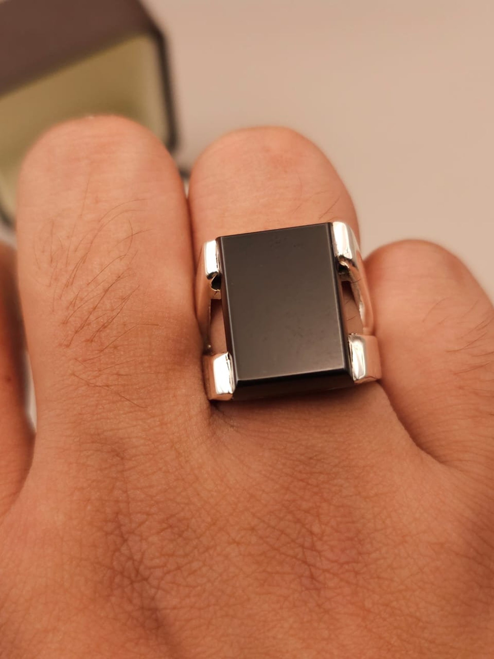 Real Black Yemeni Aqeeq Ring Mens - Natural Square Aqeeq Stone Ring for ...