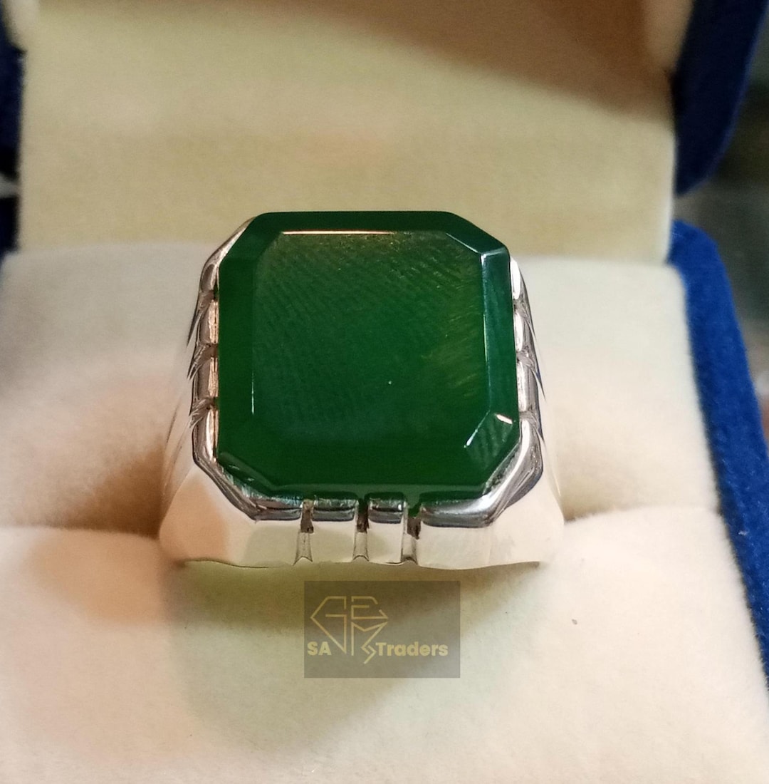 Aqeeq Ring for Men, Natural Agate Rings, 925 Sterling Silver Sabz Aqeeq ...