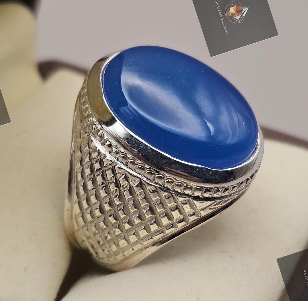 Aqeeq Ring for Men, Natural Agate Rings, 925 Sterling Silver Handmade ...