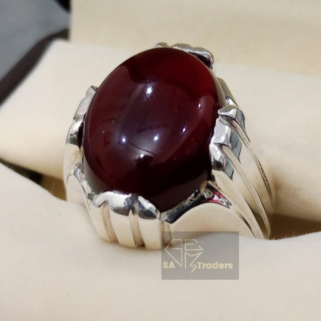 Aqeeq Ring for Men, Natural Agate Rings, 925 Sterling Silver Handmade ...