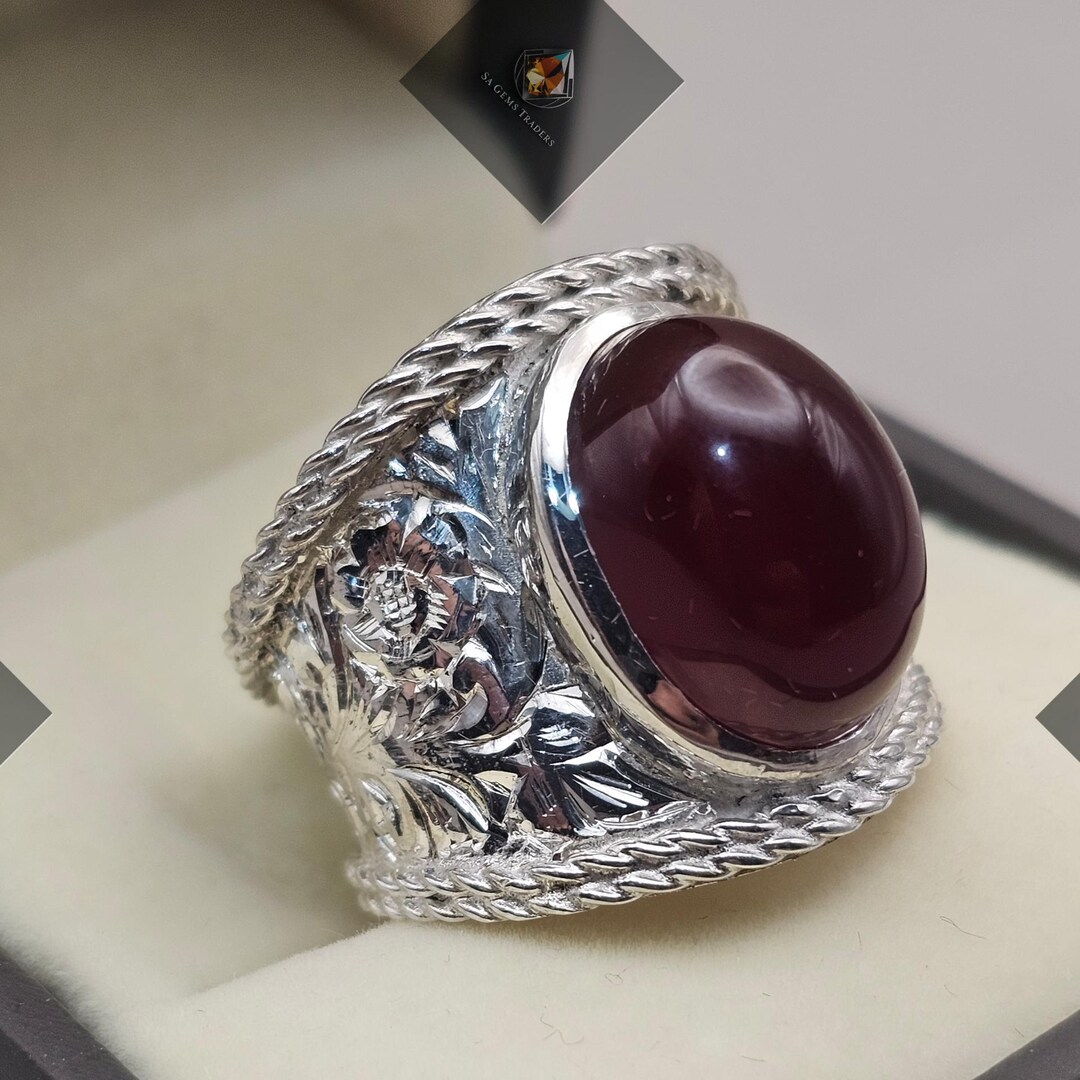 Aqeeq Ring for Men, Natural Agate Rings, 925 Sterling Silver Handmade ...