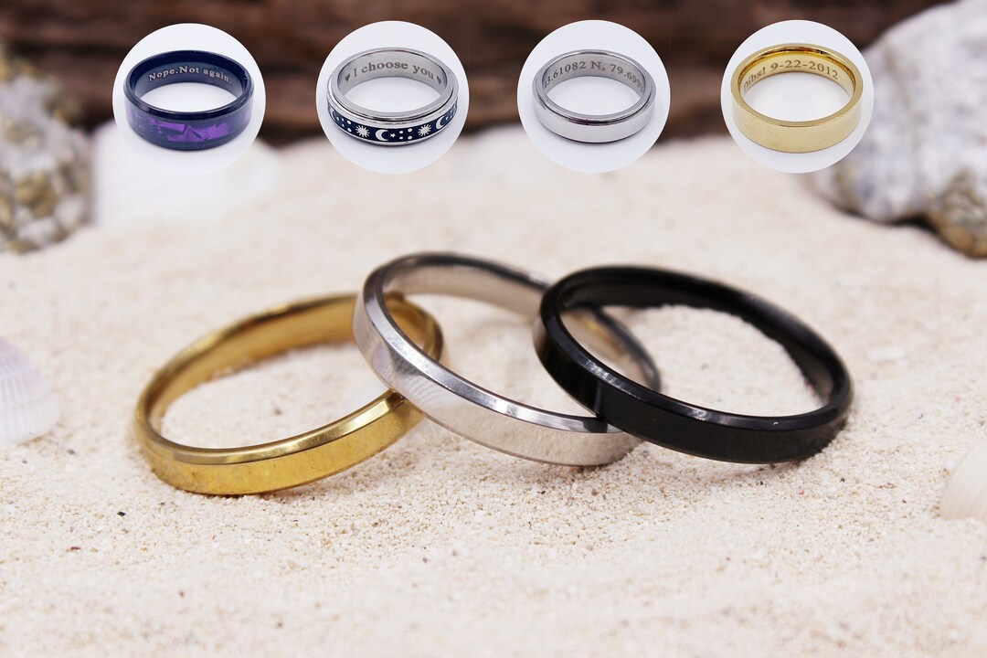 Personalized Steel Rings, 4mm Steel Rings, Laser Engraved Unisex Rings ...