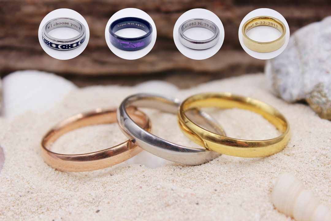 Personalized Steel Rings, 4mm Steel Rings, Laser Engraved Unisex Rings ...