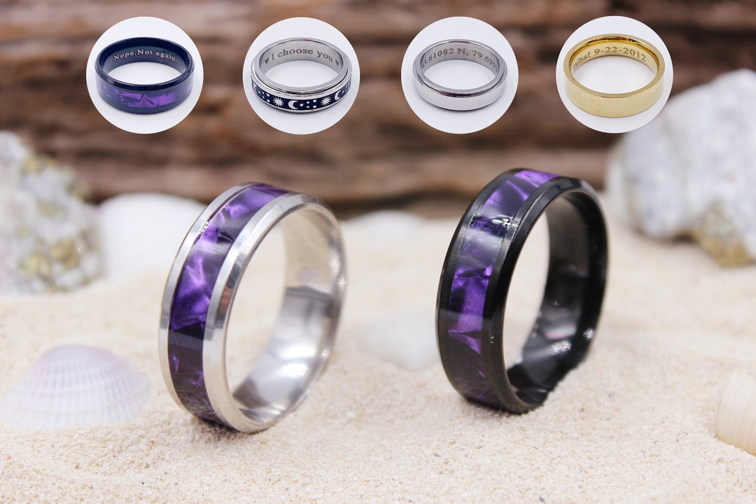 Personalized Steel Rings, 8mm Steel Rings, Laser Engraved Unisex Rings ...