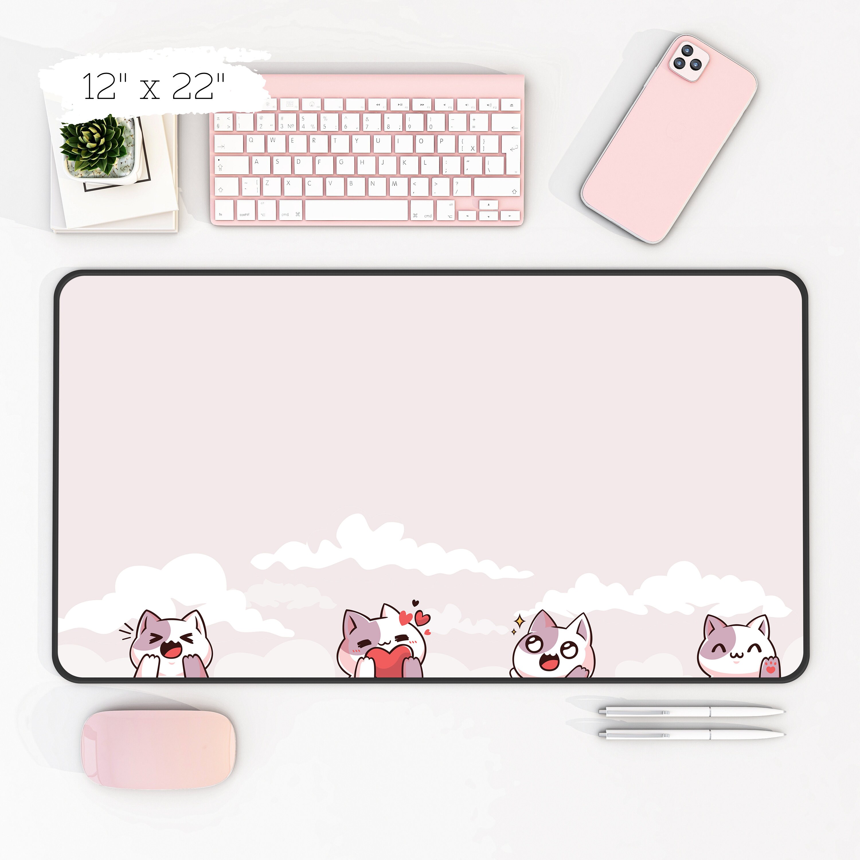 Cute Cat Desk Mat, Kawaii Deskpad, Mouse Pad Large, Cute Pink Desk ...