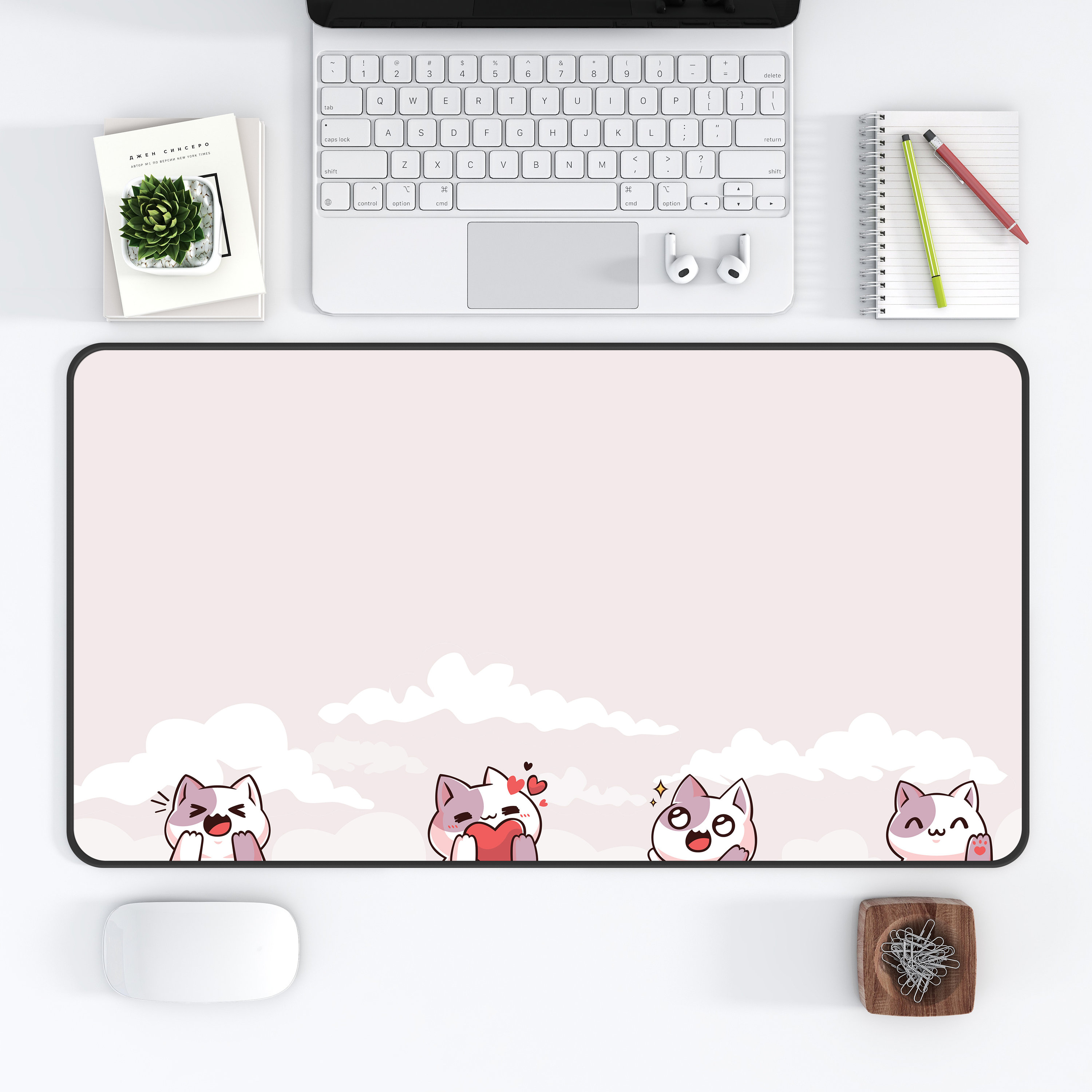 Cute Cat Desk Mat, Kawaii Deskpad, Mouse Pad Large, Cute Pink Desk ...