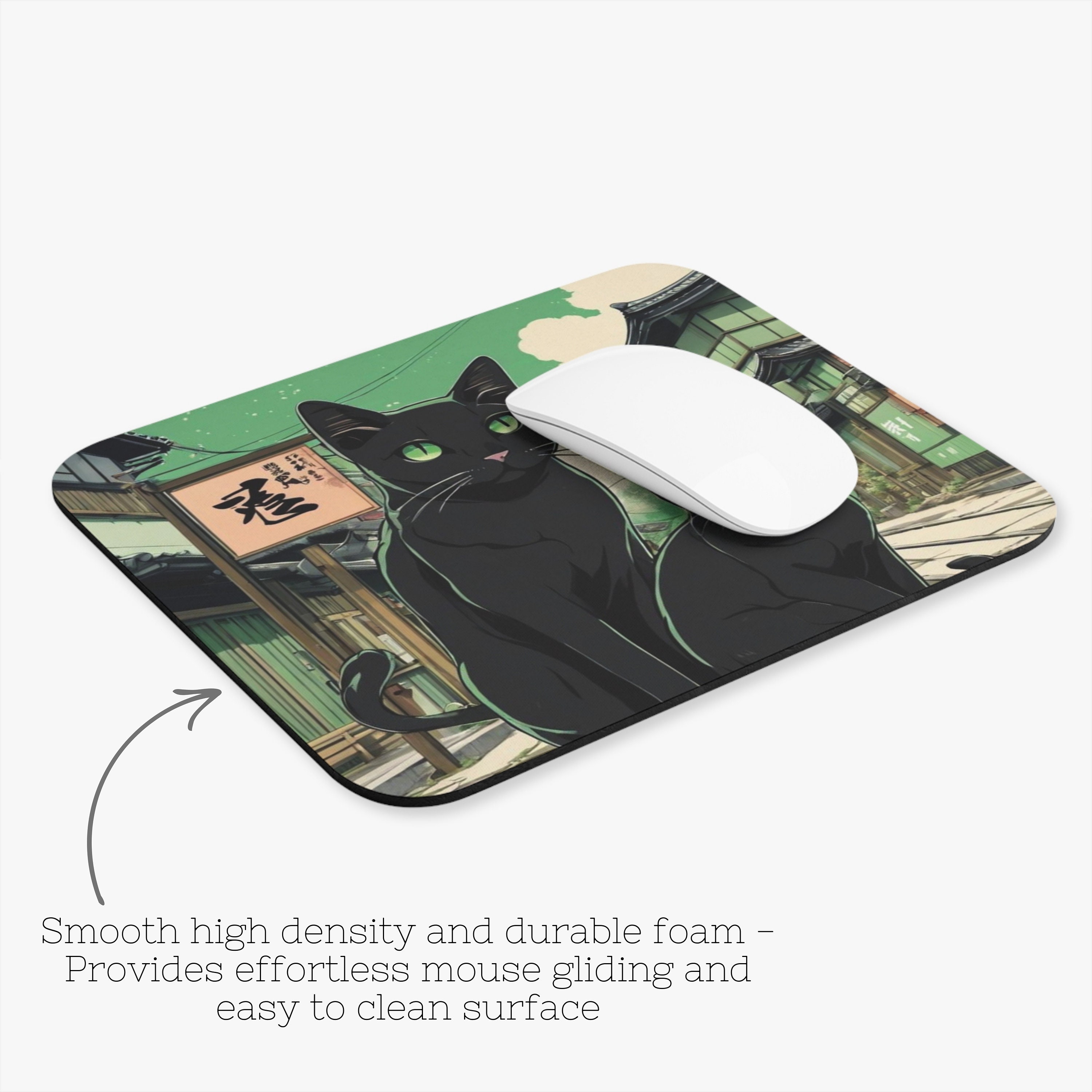 Cute Cat Mouse Pad, Anime Black Cat Mouse Pad, Japanese Aesthetic ...