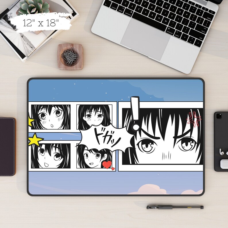 Anime Desk Mat, Cute Anime Girl Comic Design, Japanese Aesthetic Large ...