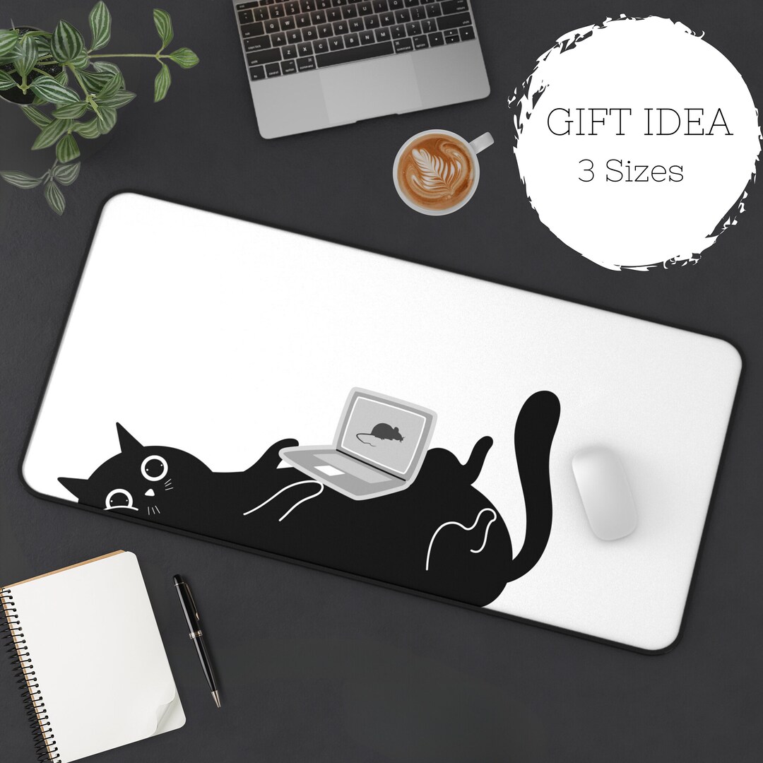 Desk Mat Kawaii, Cute Cat Mouse Pad Large, Cat Gaming Deskpad, White ...