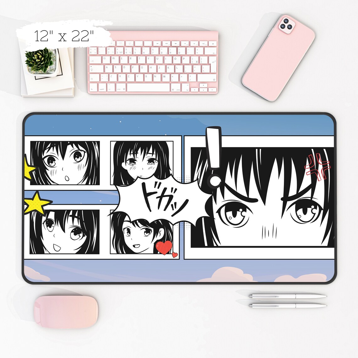 Anime Desk Mat, Cute Anime Girl Comic Design, Japanese Aesthetic Large ...
