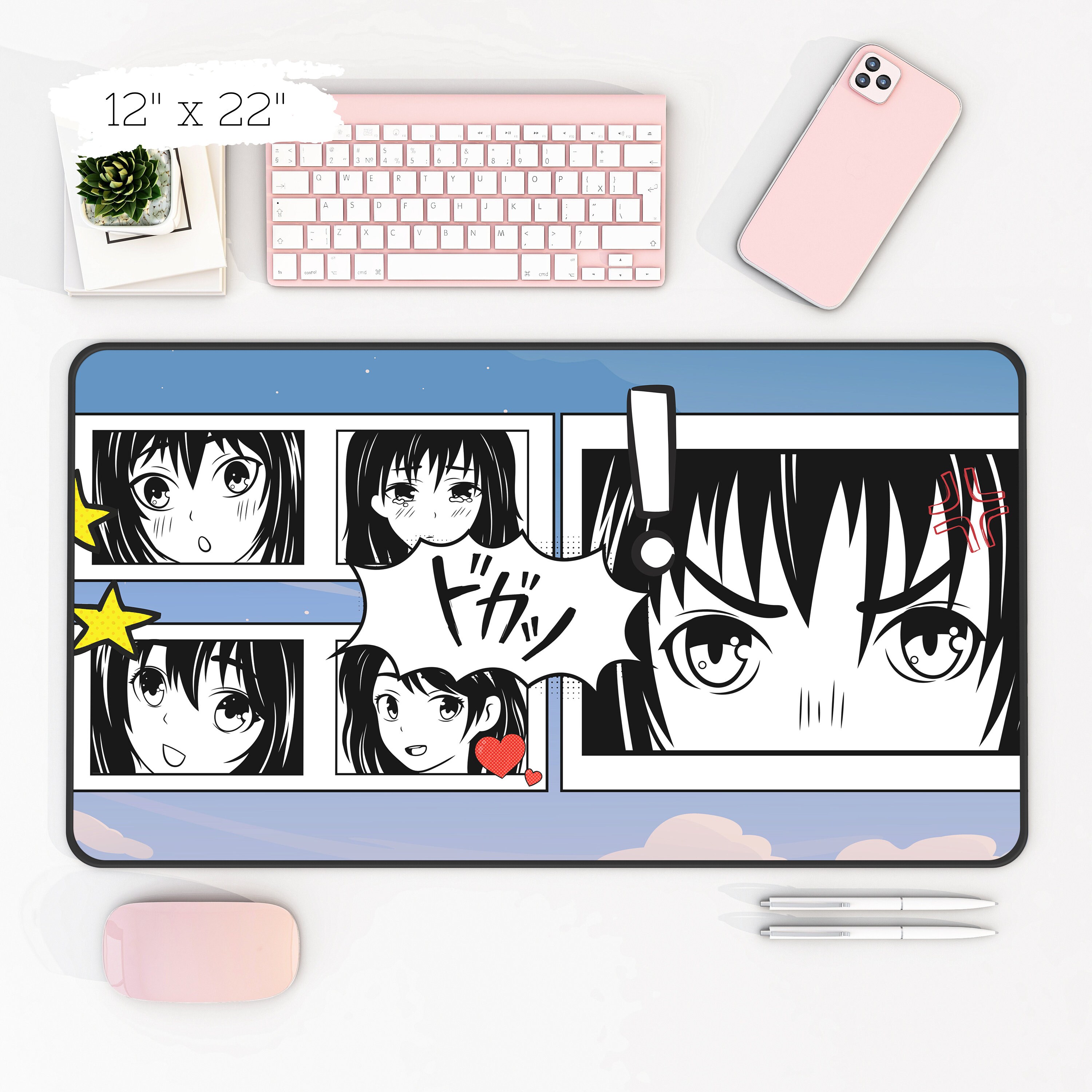 Anime Desk Mat, Cute Anime Girl Comic Design, Japanese Aesthetic Large ...