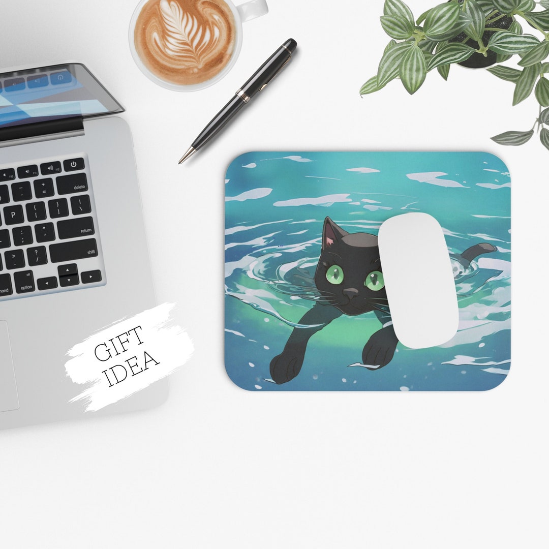 Kawaii Cat Mouse Pad, Cute Blue Mouse Pad, Anime Mouse Pad, Kawaii Desk ...