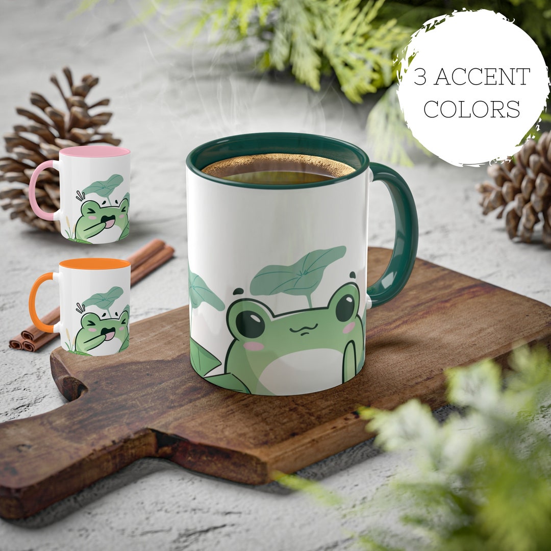 Cute Kawaii Frog Mug, Green and Pink Ceramic Mug, Gift for Frog Lover ...