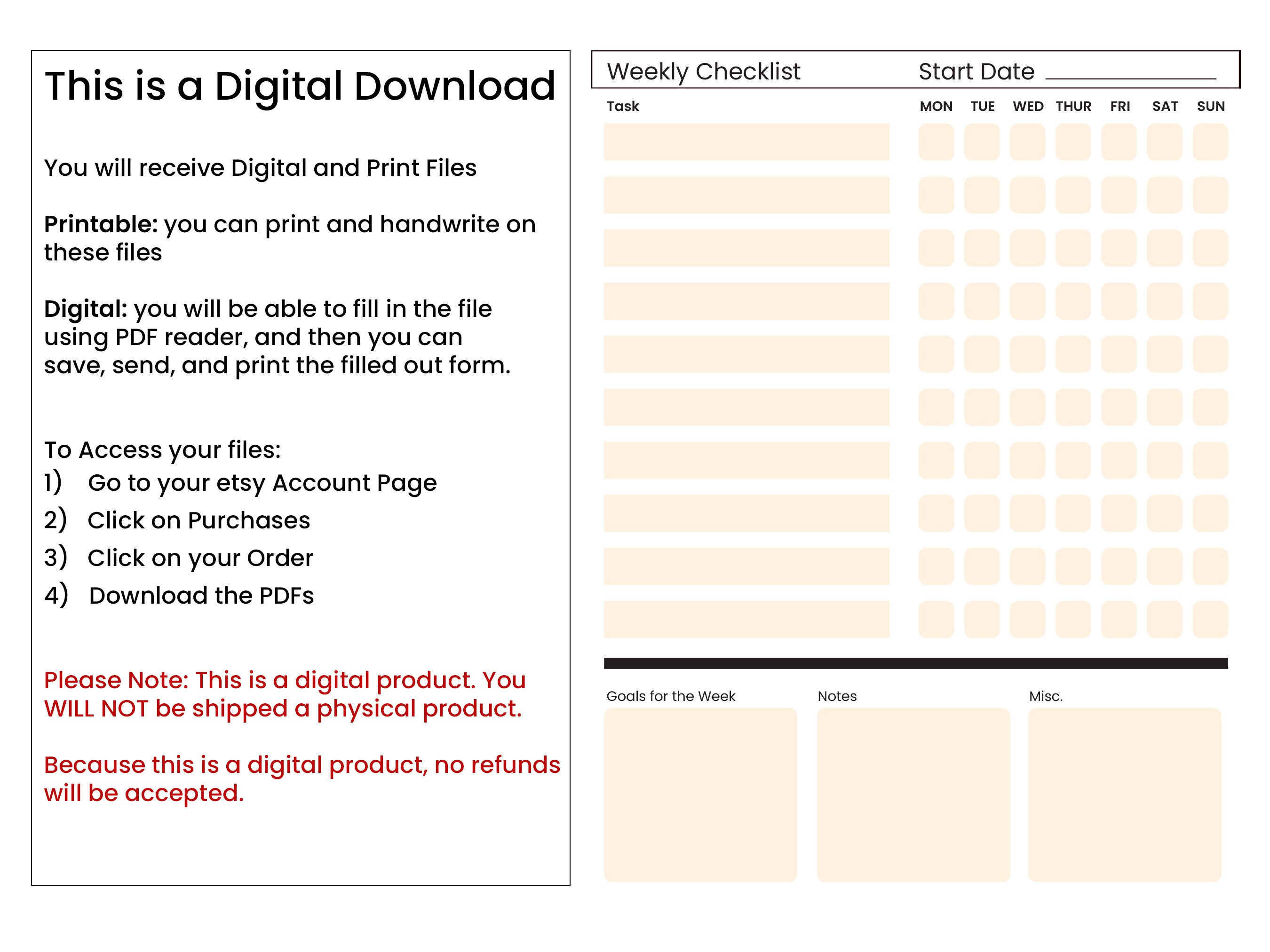 Weekly Checklists. Productivity Planner. to Do Lists. 7 Printable ...