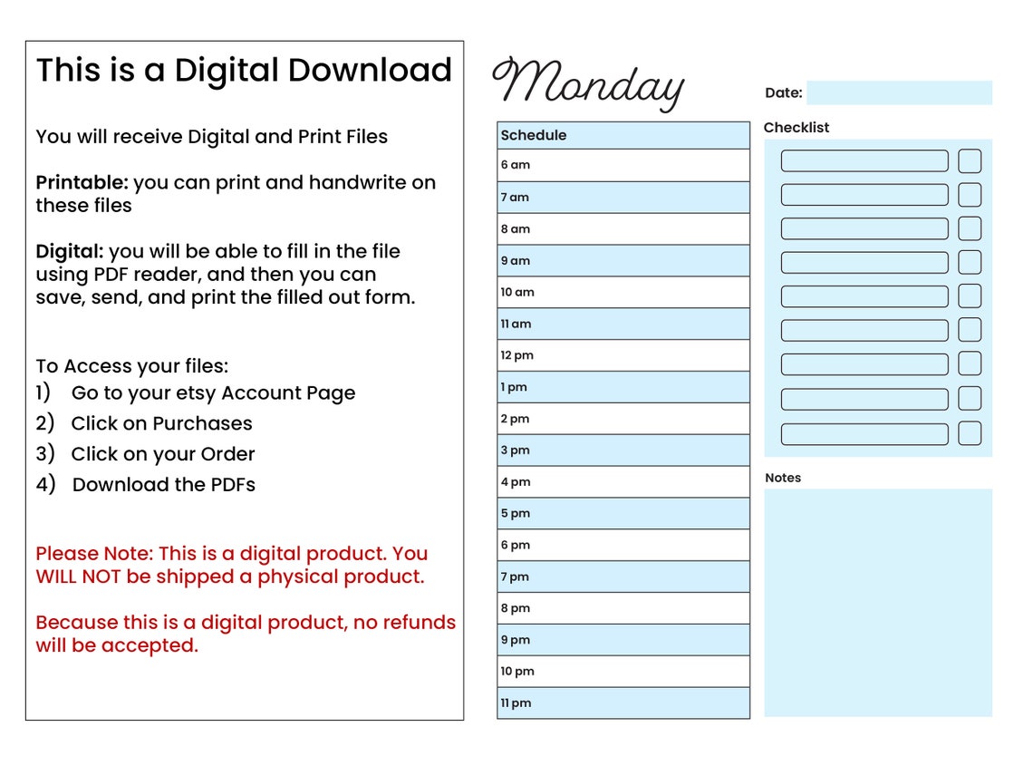 Editable Blank Daily Planner PDF Pages. Printable, Fillable Pages for ...