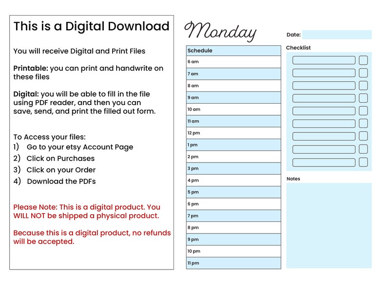 Editable Blank Daily Planner PDF Pages. Printable, Fillable Pages for ...