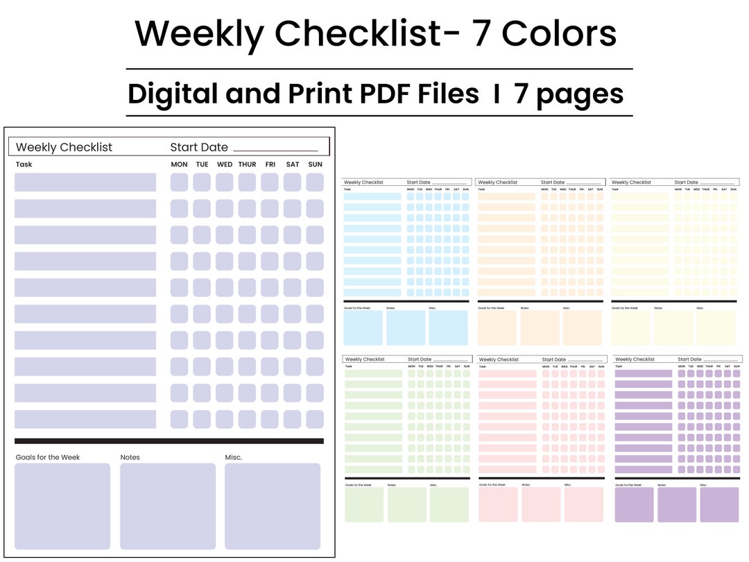 Weekly Editable and Printable Checklists. Weekly to Do Lists. - Etsy