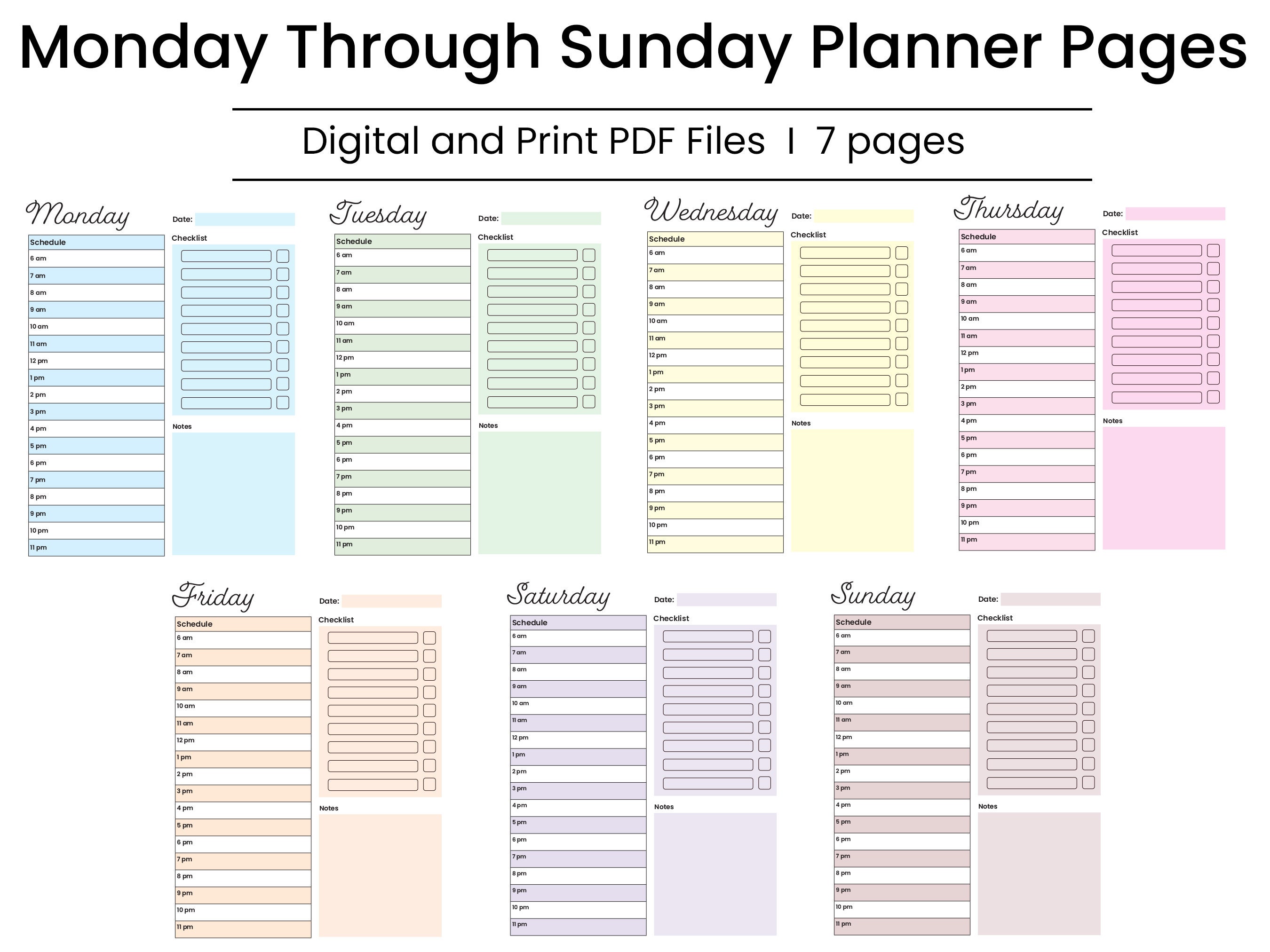 Editable Blank Daily Planner PDF Pages. Printable, Fillable Pages for ...