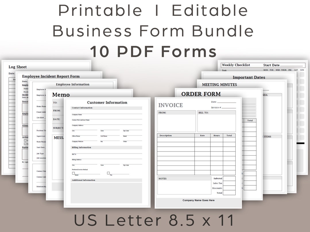 Essential Business Forms Bundle - 10 Instant Download Office Form Pdfs ...