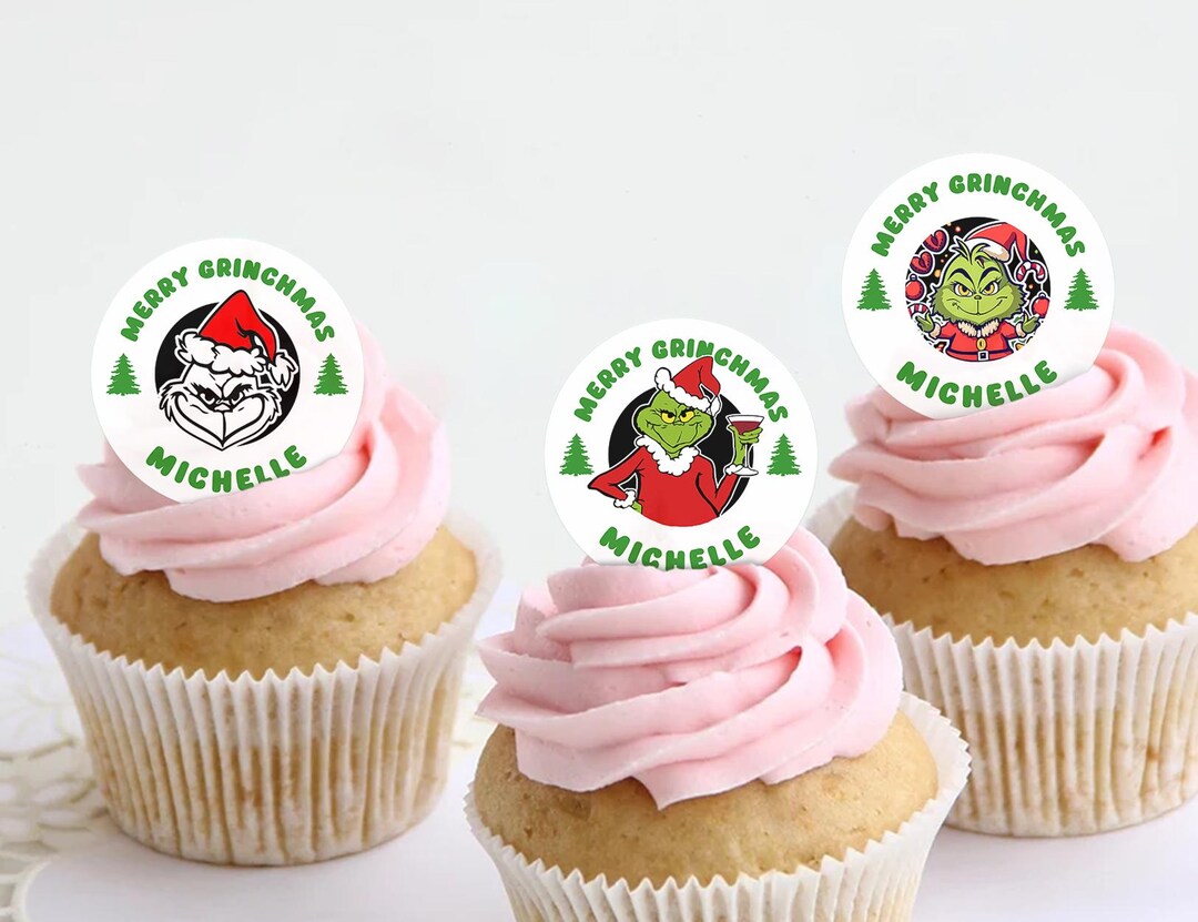 Edible GRINCH CUPCAKE TOPPERS, Edible Grinch Drink Toppers, Edible ...