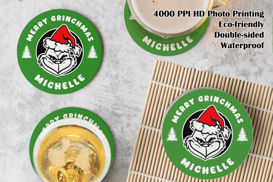 Funny Christmas Coaster Custom Coasters Grinch Coasters Drink Coasters ...