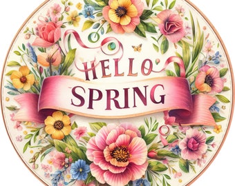 Hello Spring Colorful Round Wreath Sign, Hello Wreath Sign, Wreath Sign ...