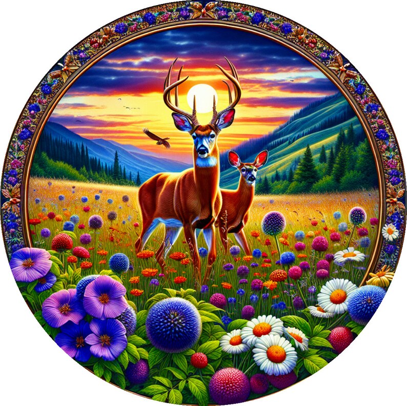 Summer Wreath Sign, Deer Wreath Sign, Spring Wreath Sign, Floral ...