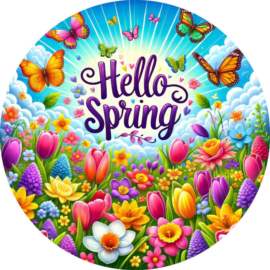 Hello Spring Colorful Round Wreath Sign, Hello Wreath Sign, Wreath Sign ...