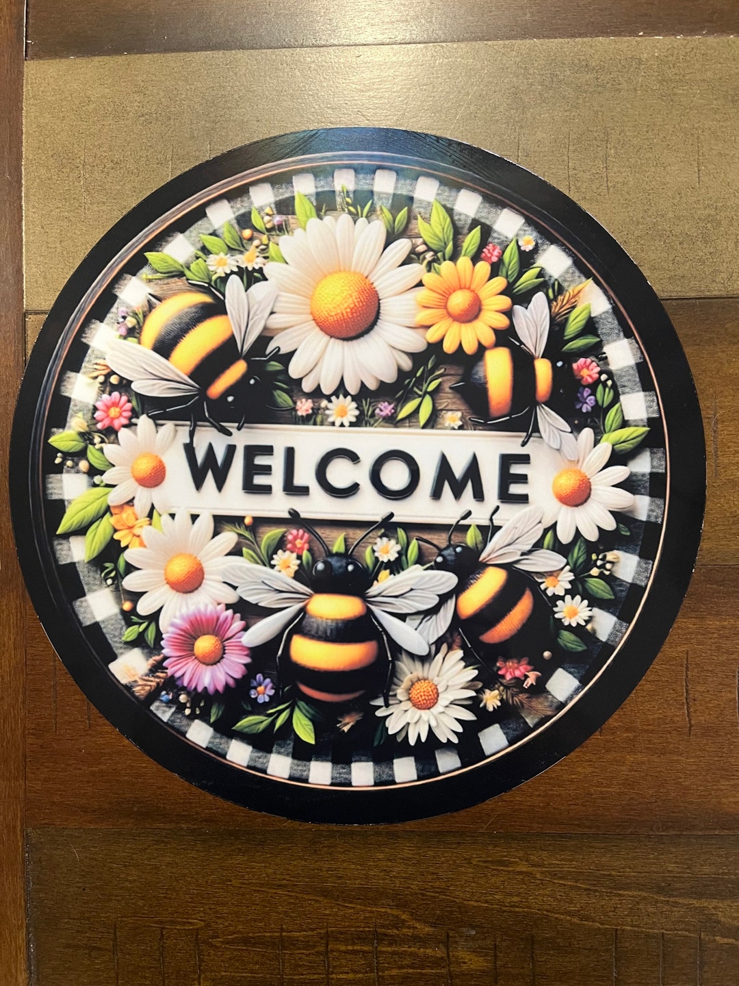 Welcome Bumble Bee Round Wreath Sign, Wreath Sign, Wreath Accessory ...
