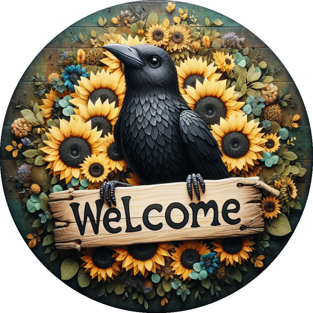 Fall Wreath Sign, Autumn Wreath Sign, Welcome Wreath Sign, Crow Wreath ...