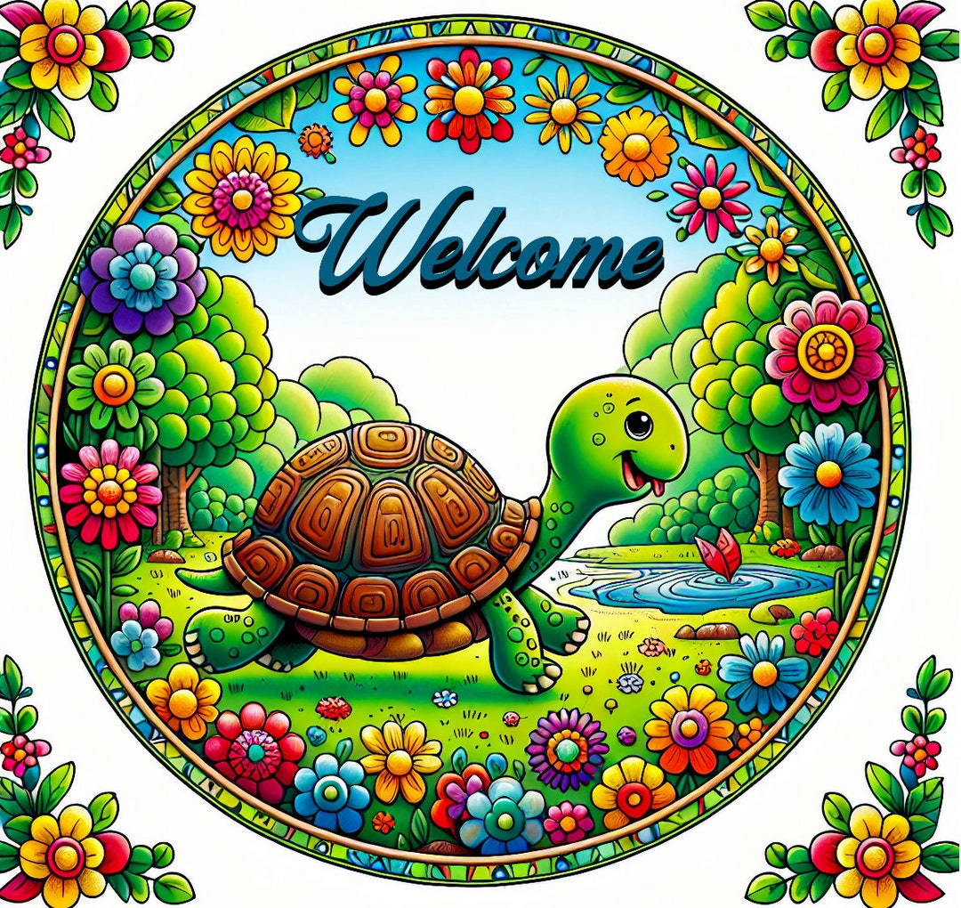 Spring Wreath Sign, Welcome Wreath Sign, Turtle Wreath Sign, Square ...