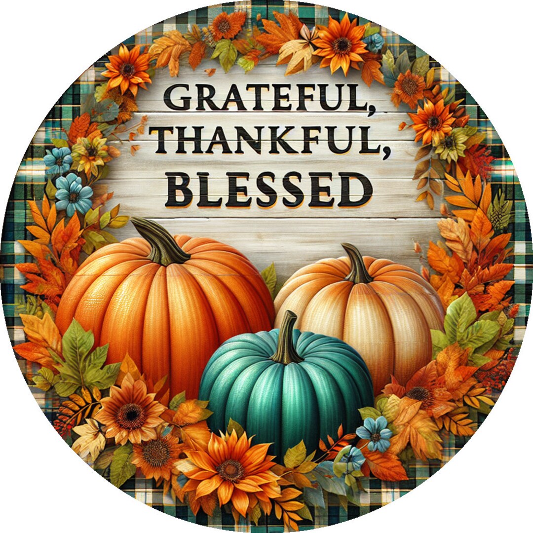 Fall Wreath Sign, Autumn Wreath Sign, Grateful, Thankful, Blessed ...