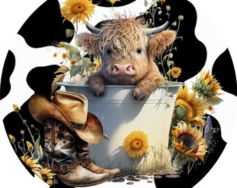 Everyday Wreath Sign, Welcome to Our Farm Wreath Sign, Highland Cow ...