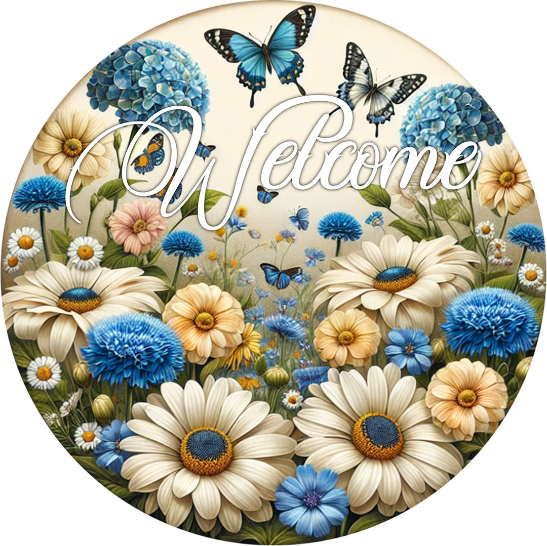 Summer Wreath Sign, Spring Wreath Sign, Welcome Wreath Sign, Butterfly ...