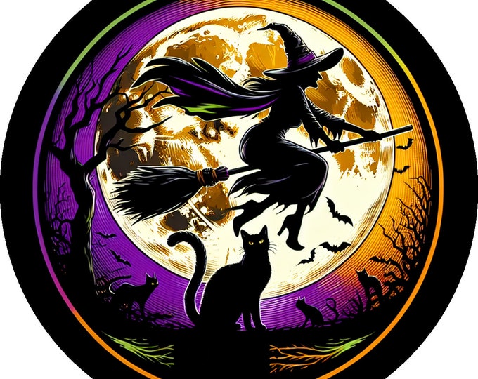 Halloween Wreath Sign, Witch Wreath Sign, Black Cat Wreath Sign, Moon ...