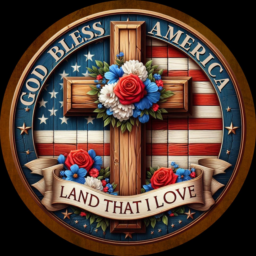 Patriotic God Bless America Round Wreath Sign, Patriotic Wreath Sign ...