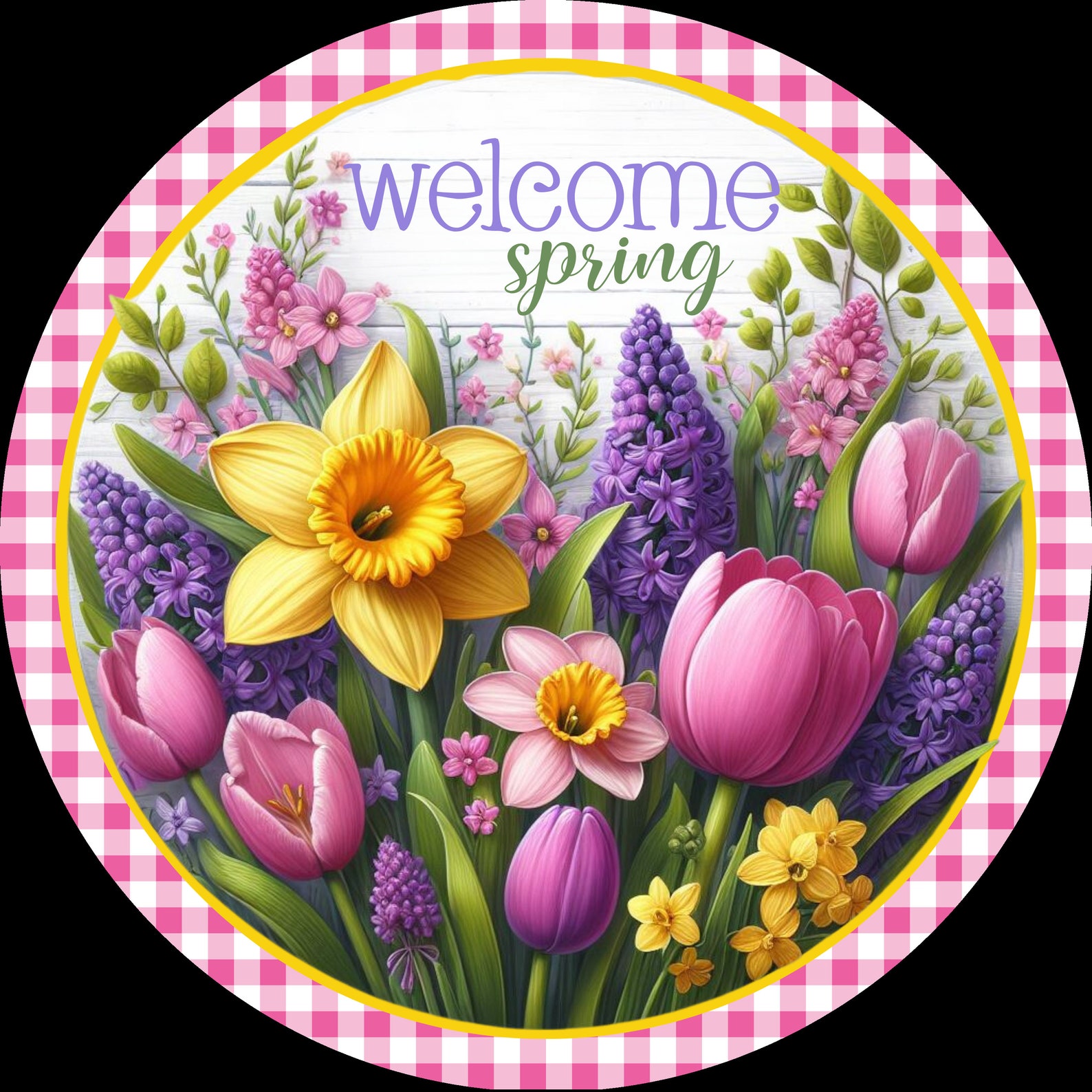 Welcome Spring Round Wreath Sign, Wreath Sign, Round Wreath Sign ...