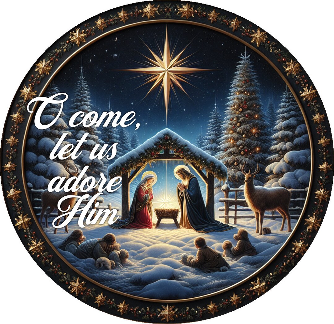 Christmas Wreath Sign, Religious Wreath Sign, Jesus Wreath Sign, Manger ...