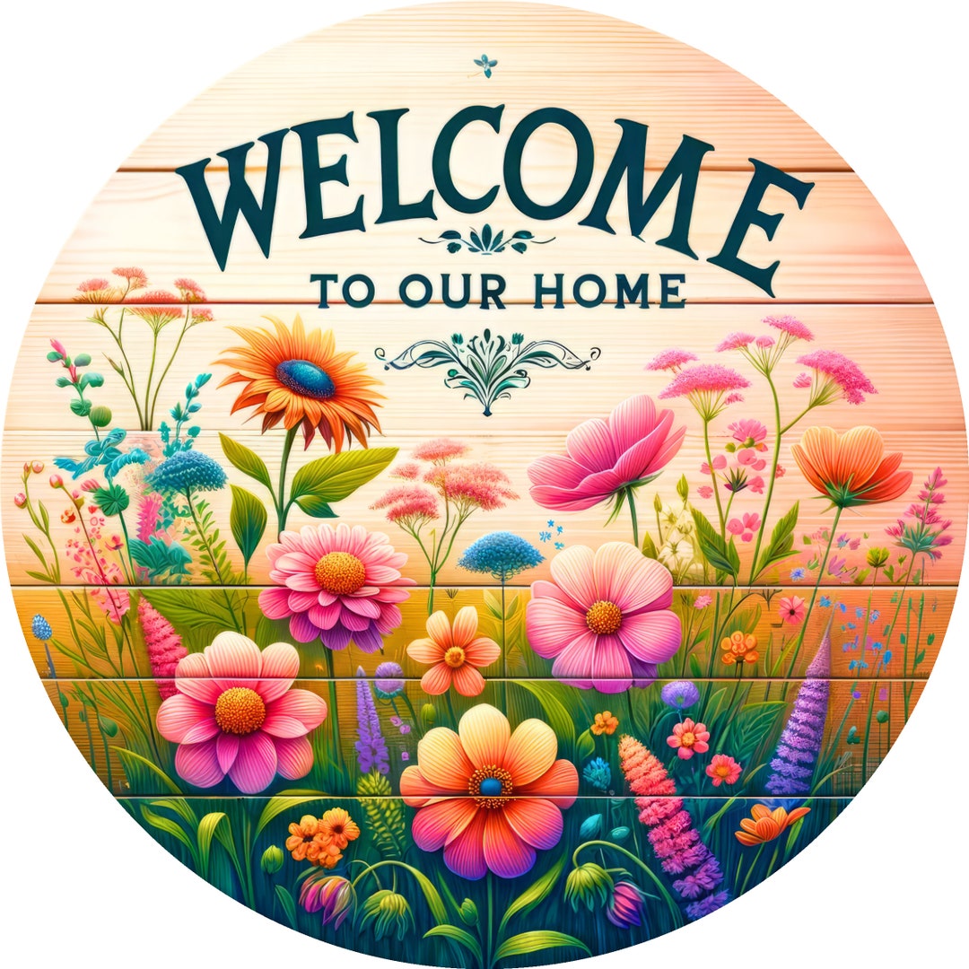 Spring Welcome to Our Home Round Wreath Sign, Spring Wreath Sign ...
