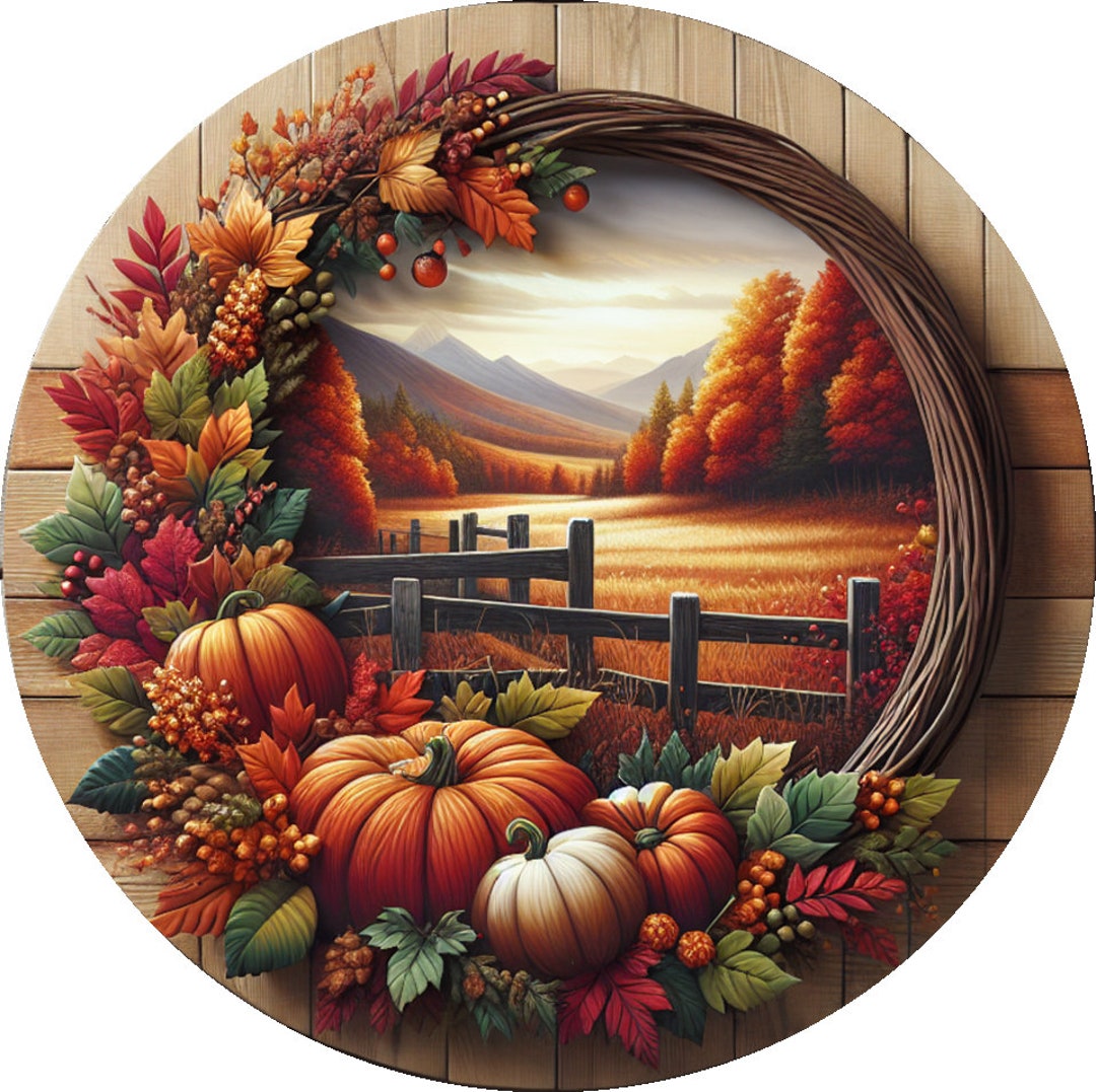 Fall Wreath Sign, Autumn Wreath Sign, Fall Foliage Wreath Sign, Fall ...