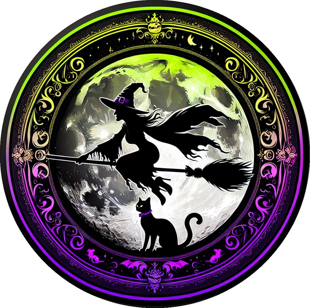 Halloween Wreath Sign, Witch Wreath Sign, Black Cat Wreath Sign, Moon ...