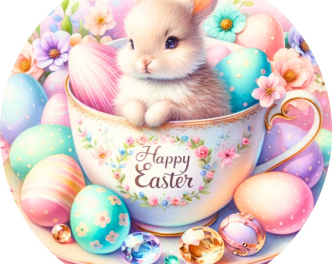 Round Easter Wreath Sign, Easter Bunny Wreath Sign, Personalize It by ...